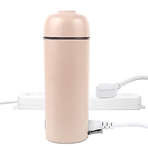 Teqooza Portable Travel Electric Kettle Mini Thermos Fast Boil Boiling Teapot Heating Cup Stainless Steel Metal Bottle for Coffee Tee Making 350ml Capacity, Pink