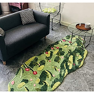 Moss Rug for Living Room Abstract 3D Mountains River Flowers Grass Moss Rug for Bedroom Aesthetic Decor, Indoor Floor Plush Shaggy Bedside Area Rug (Flowers & Grass,32x79in)