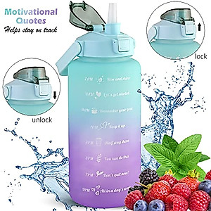Mint Berry Half Gallon Water Bottle with Time Marker - 64 oz Water Bottle with Straw - Big Water Bottle - Large Water Bottle (Blue Purple Gradient)
