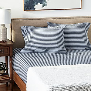 Lacoste 100% Cotton Percale Sheet Set, Herringbone Print, Vintage Indigo, 4 pcs, Full