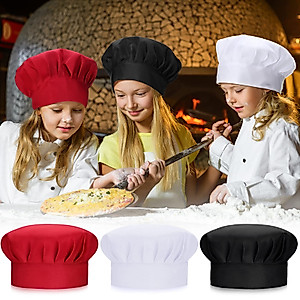 18 Pcs Chef Hats for Adults Adjustable Elastic Chef Cap Kitchen Bakers Hat Cooking Cap Funny Chef Gifts for Men Women, Black, White, Red