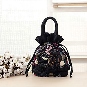 Womens Ladies Handbag Drawstring Bucket Bag Coin Purses Key Bags Cash Money Phone Pouches - Black