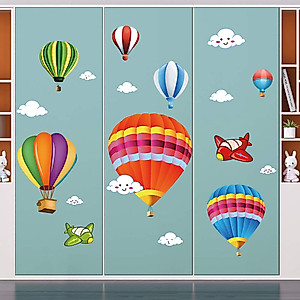 Amaonm Removable Creative 3D Hot air Balloon Aircraft and Smile Clouds Wall Decals Kids Room Wall Decorations Art Decor Stickers Nursery Decor 3D Art Decal Bedroom Bathroom Sticker