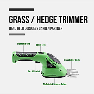 Lichamp 2-in-1 Electric Hand Held Grass Shear Hedge Trimmer Shrubbery Clipper Cordless Battery Powered Rechargeable for Garden and Lawn, CGS-3602 Grass Green