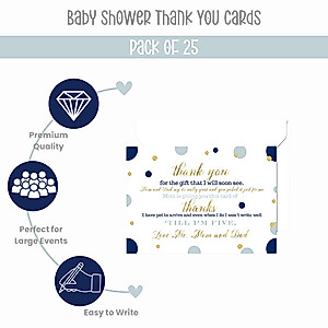Paper Clever Party 25 Navy and Gold Baby Thank You Cards Pack – Boys Baby Shower Notes with Envelopes, Prefilled Message, Customizable Blank Stationery, New Parents Gift Ideas