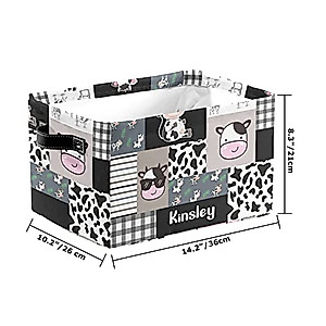 Storage Baskets Farm Cow Cattle Plaid Patchwork Storage Baskets for Organizing, Foldable Storage Baskets for Shelves, Fabric Storage Bins with Handles