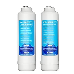 KRAUS Replacement Filter Cartridges for Purita 2-Stage Under-Sink Water Filtration System with Carbon Block and Polypropylene Filters (Set of 2), FC-100