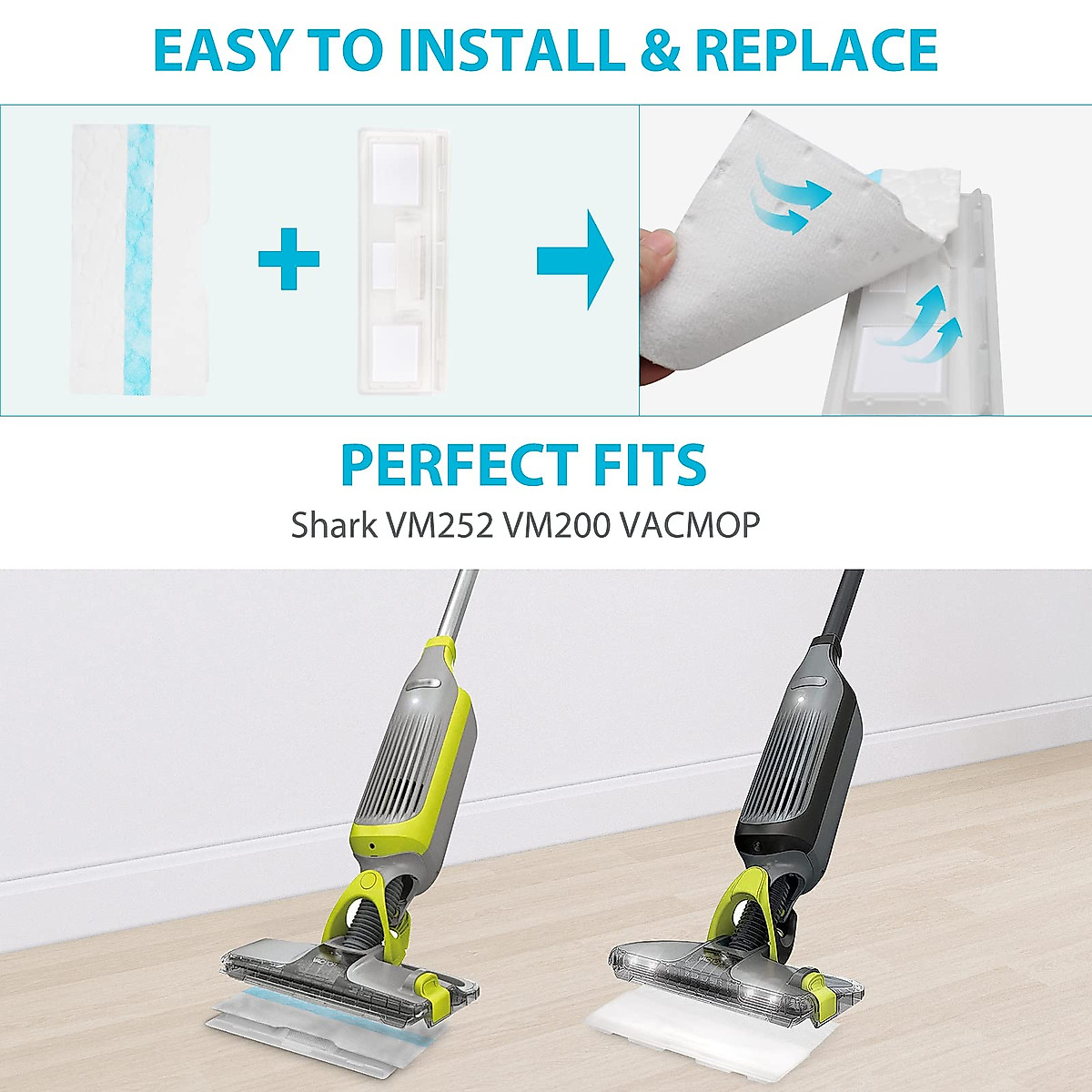30Pack Split Disposable Replacement Hard Floor Vacuum Vac Mop Pads Refills,Vacmop Replacement Pads For Shark Vacmop VM252 VM205 VM190 VC205,VMP30 Pad Refills,30 Pads Kit with 5 Split Washable Chamber