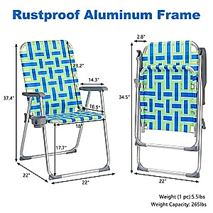 VINGLI Aluminum Patio Lawn Chairs Folding 1 Pack with Detachable Cup Holder, Webbed Beach Chair Folding Chair Outdoor Portable Camping Chair for Yard, Garden