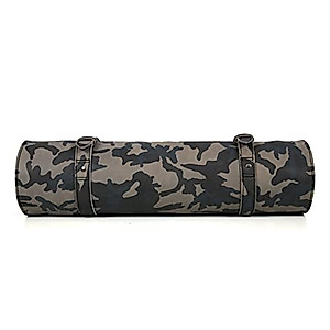 Leather Knife Roll Storage Bag, Elastic and Expandable 10 Pockets, Adjustable/Detachable Shoulder Strap, Travel-Friendly Chef Knife Case (Camo Green, Leather)