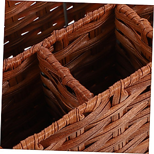 Cabilock Rattan Storage Basket 4 Section Wicker Divided Baskets Tea Bag Sugar Packet Holder Coffee Station Condiment Organizer Silverware Cutlery Storage Box