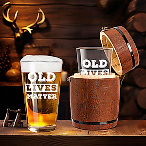 LIGHTEN LIFE Old Lives Matter Beer Glass 16 oz,Unique Pint Glass in Valued Barrel Box,Birthday or Retirement Beer Glass Gfit for Dad,Grandpa,Senior Citizen,Old Men Women