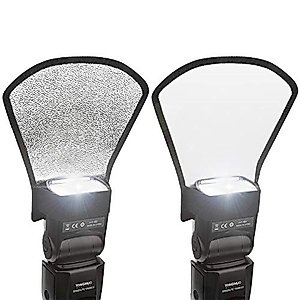 2 Pack Flash Diffuser Reflector - 2-Sided White/Silver Bend Bounce Flash Reflector Kit with Elastic Strap for Canon, Nikon, Sony, Fuji and All Speedlight Flashes