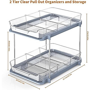 2 PCS Under Sink Organizers and Storage - 2 Tier Clear Bathroom Organizer Countertop, Multifunction Pull out Cabinet Organizer with 4 Movable Dividers, For Home, Kitchen, Office, Cabinet