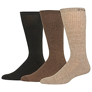 Chaps Men's Solid Mock Rib Casual Crew Socks-3 Pair Pack-Poly Cotton Blend, Brown/Khaki, Shoe Size: 6-12