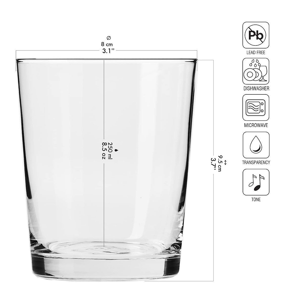 Krosno Drink Water Juice Drinking Glasses | Set of 6 | 8.5 oz | Pure Collection | Perfect for Home Restaurants and Parties | Dishwasher Safe | Gift Idea | Made in Europe