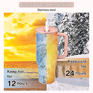 40oz Magnetic Lid Insulated Tumbler with Handle, 360° Rotating & Removable Cover, Leak-Proof Travel Mug with Soft Silicone Straw for Drivers, Commuters, Road Trips, Dishwasher Safe (Pink)