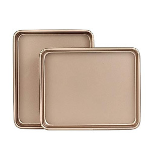 Walooza 13 Inch Baking Pans Nonstick Set of 2, 13 X 11 X 1 Inch Sturdy Cookie Sheet Replacement Toaster Oven Tray, Non Toxic & Heavy Duty & Easy Clean