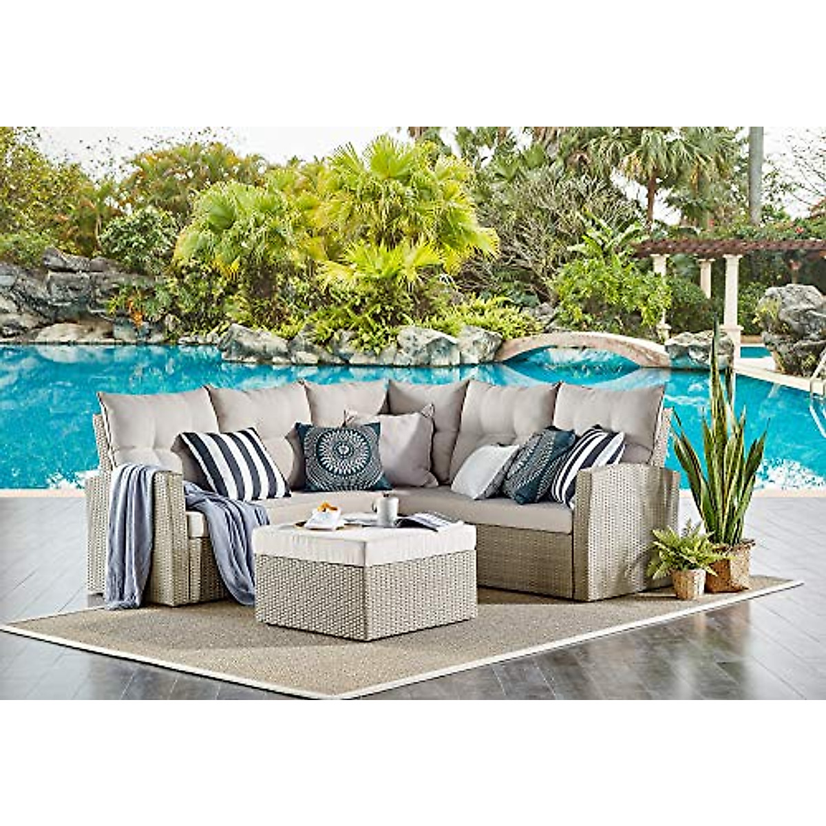 Canaan All-Weather Wicker Outdoor 26" Square Ottoman with Cushion