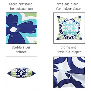 cygnus Outdoor Waterproof Pillow Covers 16x16 Inch Set of 4 Decorative Spring Floral Covers for Patio Furniture Porch (16 * 16inch/40 * 40cm, Blue and Teal)