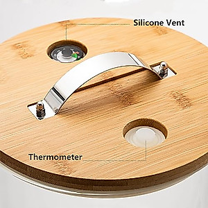 HBlife Glass Rice Dispenser with Wooden Stand Flour and Cereal Container with Glass Measuring Cup Pantry Food Organization Storage Bin with Airtight Bamboo Lid, 5L