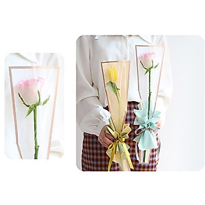 Rikyo 200 Counts 4 Colors Single Rose Packaging Bags,Gold Edge Single Rose Sleeve,Waterproof Flower Bouquet Sleeve Bag for Mother's day Valentines Day Wedding Birthday Gift