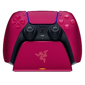 Razer Quick Charging Stand for PlayStation 5: Quick Charge - Curved Cradle Design - Matches PS5 DualSense Wireless Controller - One-Handed Navigation - USB Powered - Red (Controller Sold Separately)