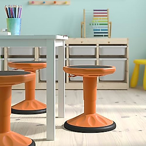 BizChair Adjustable Height Kids Active Stool - Flexible Orange Stool for Classroom and Home - Non-Skid Bottom - Rubberized Seat - 14" - 18" Seat Height