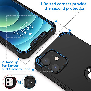 iPhone 12 Mini Case, ORETech Heavy Duty Shockproof Cover with 2 Tempered Glass Screen Protectors - 5.4" Black
