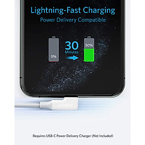 Anker USB-C to 90 Degree Lightning Cable (6 ft), MFi Certified, Supports Power Delivery for iPhone SE / 11 Pro/X/XS/XR / 8 Plus/AirPods Pro, iPad 8, iPod Touch, and More(White)