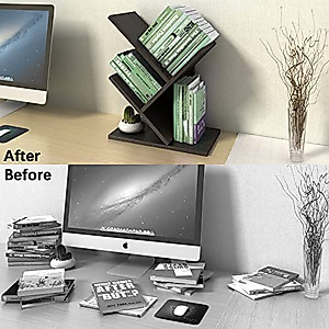 Godferyxin Book Tree Bookshelf, 3-Tier Wood Bookshelf Tree Bookcase for Displaying Books, CDs, Magazines and More at Office, Home or School