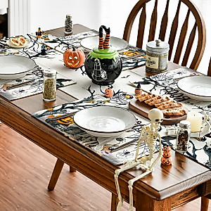 Artoid Mode Ghost Pumpkins Tree Dog Boo Halloween Placemats Set of 4, 12x18 Inch Seasonal Fall Holiday Table Mats for Party Kitchen Dining Decoration