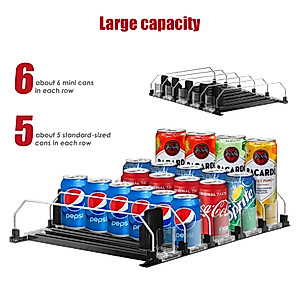 Drink Organizer for Fridge,5 Row Self-Pushing Soda Can Organizer Width Ajustable Beverage Pusher Glide,Spring Loaded Beer Pop Can Water Bottle Beverage Storage for Refrigerator Kitchen Pantry-Black