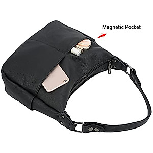 YALUXE Women's Double Zipper Cowhide Leather Style Shoulder Bag Black 2.5