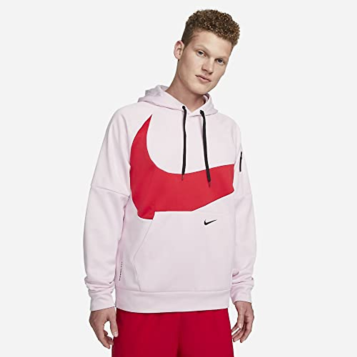 Nike Therma-FIT Men's Pullover Fitness Hoodie (as1, alpha, m, regular, regular, Pink Foam/Pink Foam/University Red/Black)