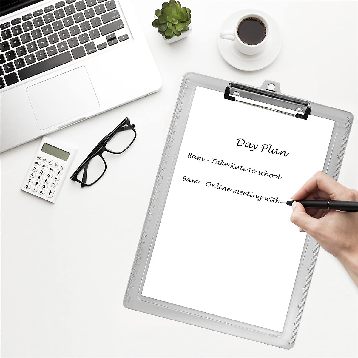 Acrimet 3 Pack Clipboard Letter Size A4 (13 3/8” x 9 7/16”) Low Profile Clip & Side Rulers, Durable Plastic for Office, School, Home Use - Clear Crystal Color