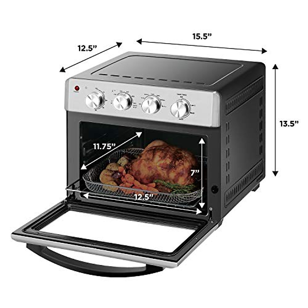 Chefman Air Fryer Toaster Oven, 6 Slice, 26 QT Convection AirFryer w/ Auto Shut-Off, 60 Min Timer; Roast, Bake, Fry Oil-Free, Nonstick Interior, Accessories & Cookbook Included, Stainless Steel/Black