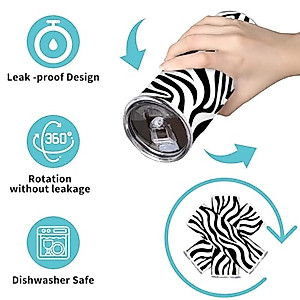 Honeybaby Trendy Zebra Coffee Tumbler 20 oz with Straw & Lid Leak Proof Tumbler Reusable Stainless Steel Tumblers Insulated Water Bottles Gifts for Women Men