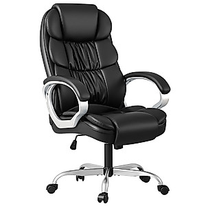 Homall Office Chair High Back Computer Chair Ergonomic Desk Chair, PU Leather Adjustable Height Modern Executive Swivel Task Chair with Padded Armrests and Lumbar Support (Black)