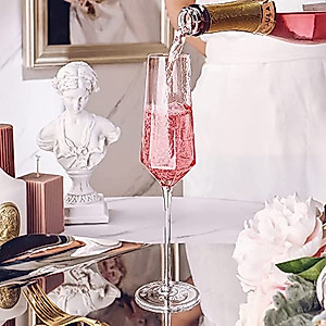 ziixon Crystal Champagne Flutes 8Oz Pink Wedding Champagne Glasses Classy Champagne Flutes Elegant Flutes Set of 4 for Wedding Anniversary Christmas (Pink)