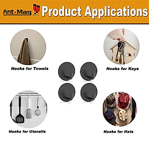Ant Mag Magnetic Key Hooks 4 Pack Wall Mounted for Hanging Key Towel Bag Hat Scarf Wreath on Metal Surface for Home Kitchen Bathroom Fridge Cabinet Entryway