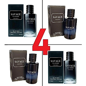 4 Pack Savage for Men | Inspired perfume |- 3.4 Oz Men's Eau De Parfum Spray & Eau de Toilette Spray - Refreshing & Warm Masculine Scent /100ml each (Pack of 4)
