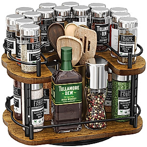 Revolving Spice Rack Organization Lazy Susan Organizer - Height Adjustable Spinning Turntable for Cabinet Pantry Kitchen Seasoning, 12 inches, Solid Wood, Black