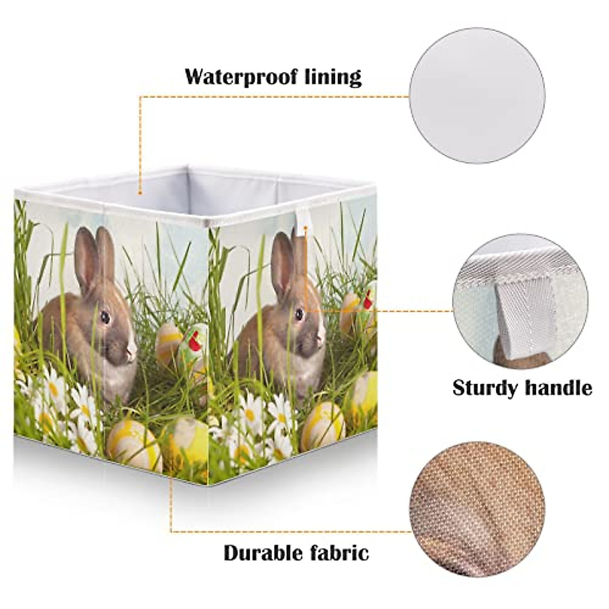 RunningBear Easter Eggs Rabbit Storage Basket Storage Bin Square Collapsible Toy Bins Empty Gift Baskets Organizer for Office Outside Cars
