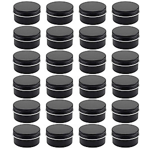 Foraineam 60 Pack 1 oz. Aluminum Round Lip Balm Tin Container Bottle with Screw Lid - Black Empty Tins for Salve, Powder, Spice, or Candies