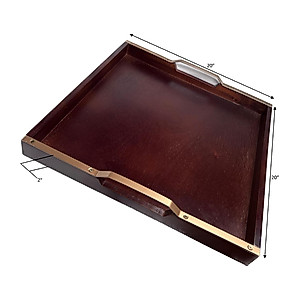 Mountain Woods Brown Large Wooden Serving Tray w/Copper Finished Handles | Coffee/Tea Tray | Decorative Kitchenware | Perfect Ottoman Tray - 20" x 20" x 2"