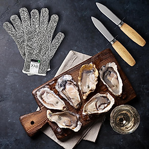 6pcs Oyster Shucking Knife Gloves Set,2pcs Stainless Steel Oyster Knives with Wooden Handle,2 Pairs Level 5 Cut Resistant Protection Gloves M&L,Knife Shucker for Seafood Oysters Clam Shell Shucking