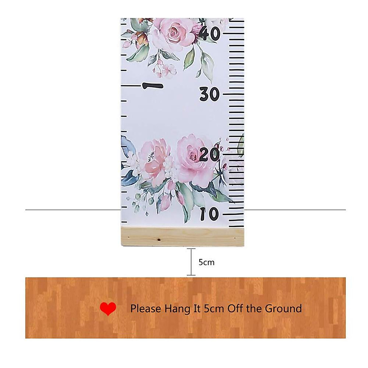 1PCS 8'' x 79'' Kids Baby Growth Chart Ruler Roll-Up Removable Canvas Wall Ruler Height Measure Chart Flower Painting Hanging Rulers Wall Room Decoration for Girls Boys Toddlers