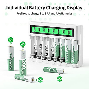 Deleepow 3200mAh Ni-MH AA Rechargeable Batteries High Capacity 8 Pack AA Batteries and 8-Bay AA AAA Individual Rechargeable Battery Charger