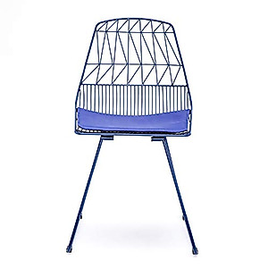 AC Pacific Metal Dining Chairs with Faux Leather Seat Pad, Modern Stackable Indoor Outdoor Stool for Kitchen, Patio, Bistro and Bar, Set of 2, Matte Dark Blue